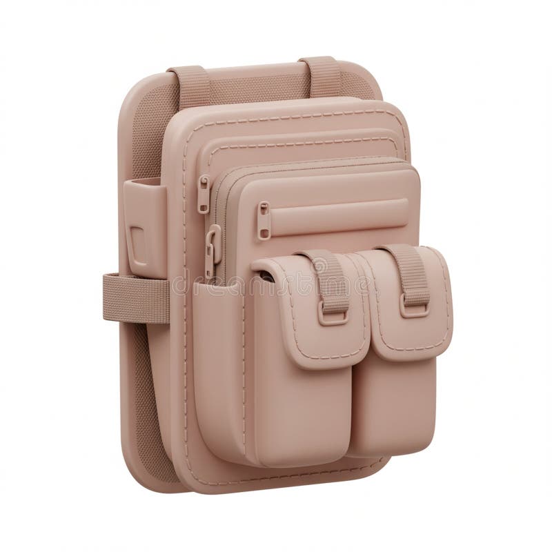 Beige Multi-Pocket Utility Pouch, 3D Render Stock Illustration ...