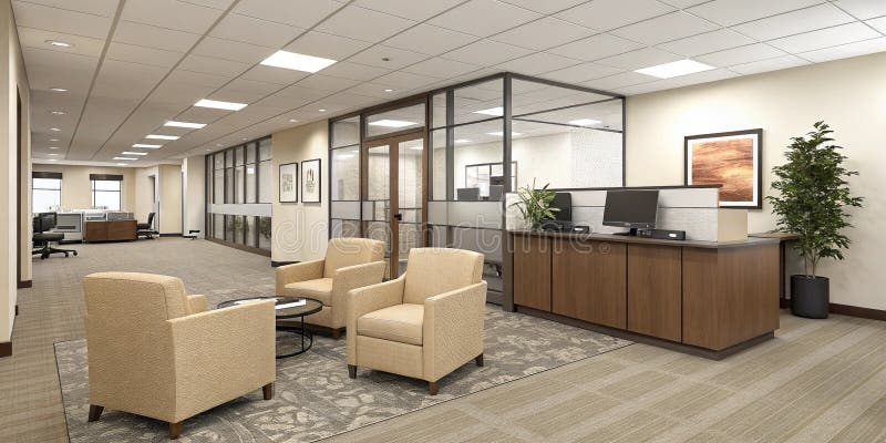 Beige Office Interior Armchairs Reception Desk Stock Photos - Free ...