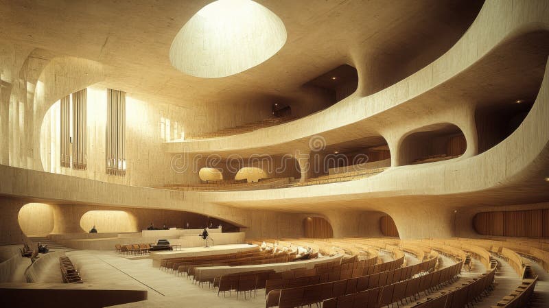 Beige Organic Concert Hall Interior Architecture with Natural Light ...