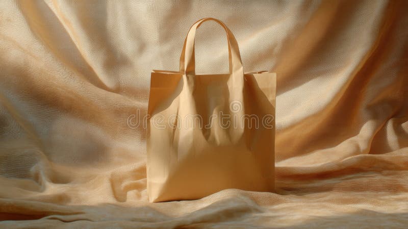 Beige Paper Bag on Shimmering Golden Fabric Backdrop in Soft Light ...