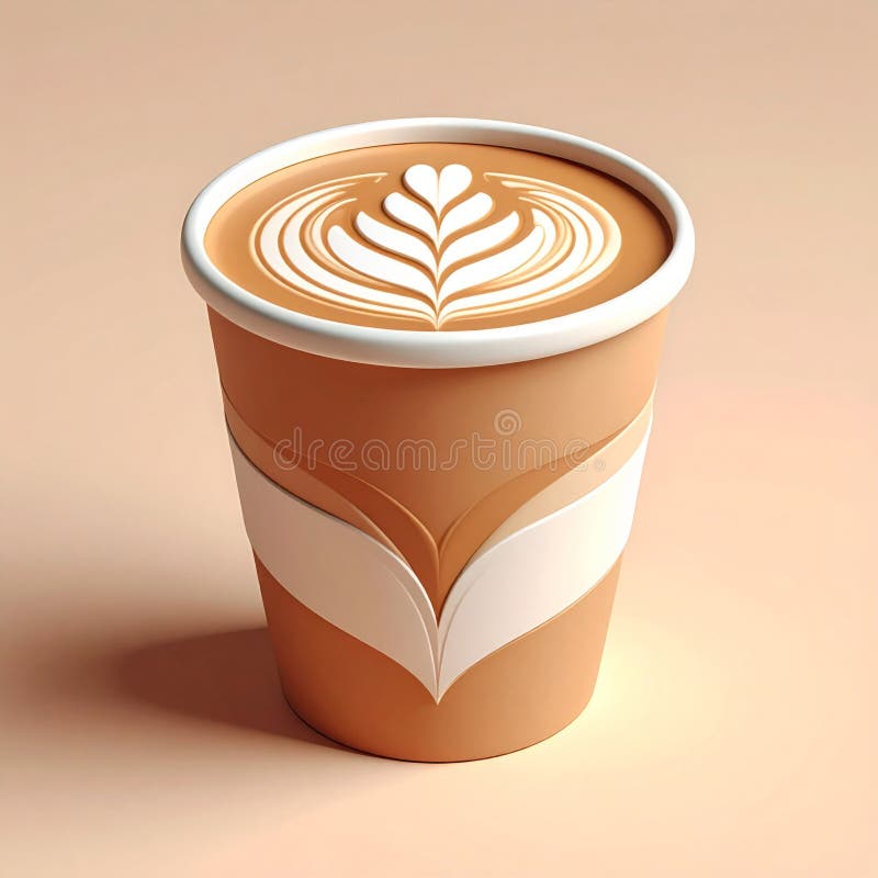 Beige Paper Cup of Latte with Leaf Foam Art Stock Illustration ...