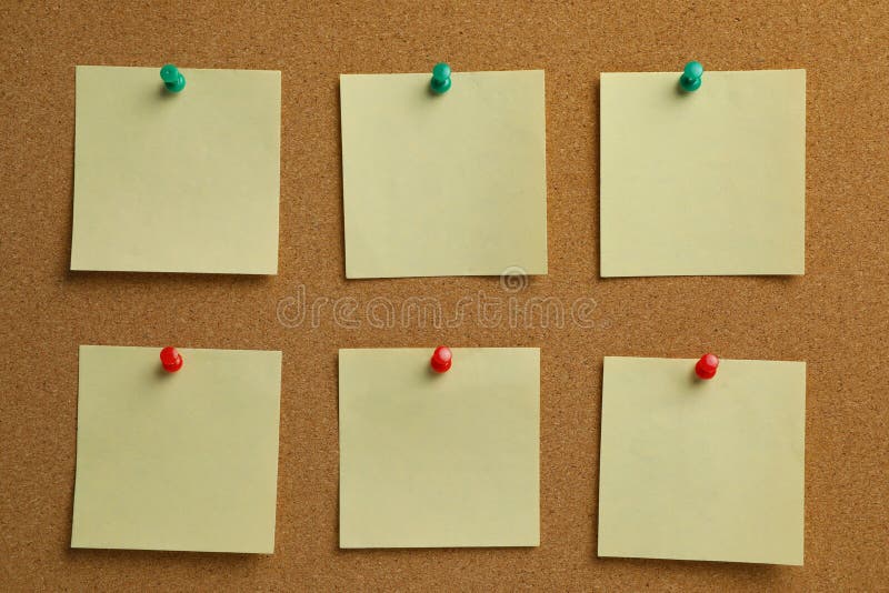Beige Paper Notes Pinned To Cork Board Stock Photo - Image of paper ...