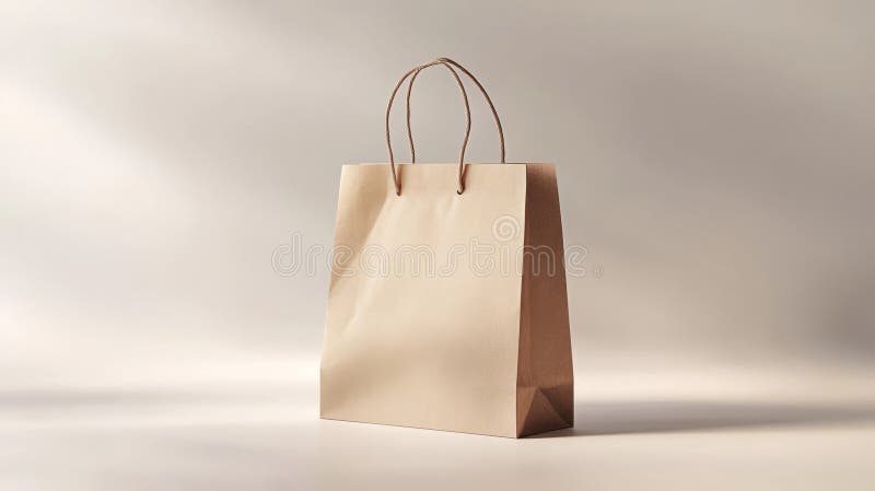 Beige Paper Shopping Bag on White Background Stock Illustration ...