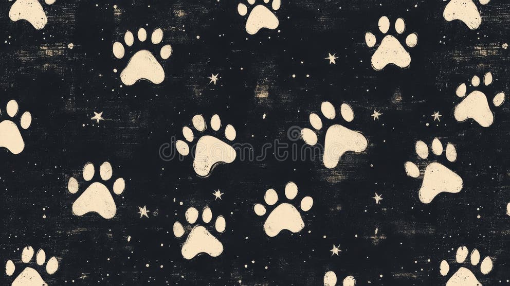 Beige Paw Prints Seamless Pattern on Dark Background Stock Illustration ...