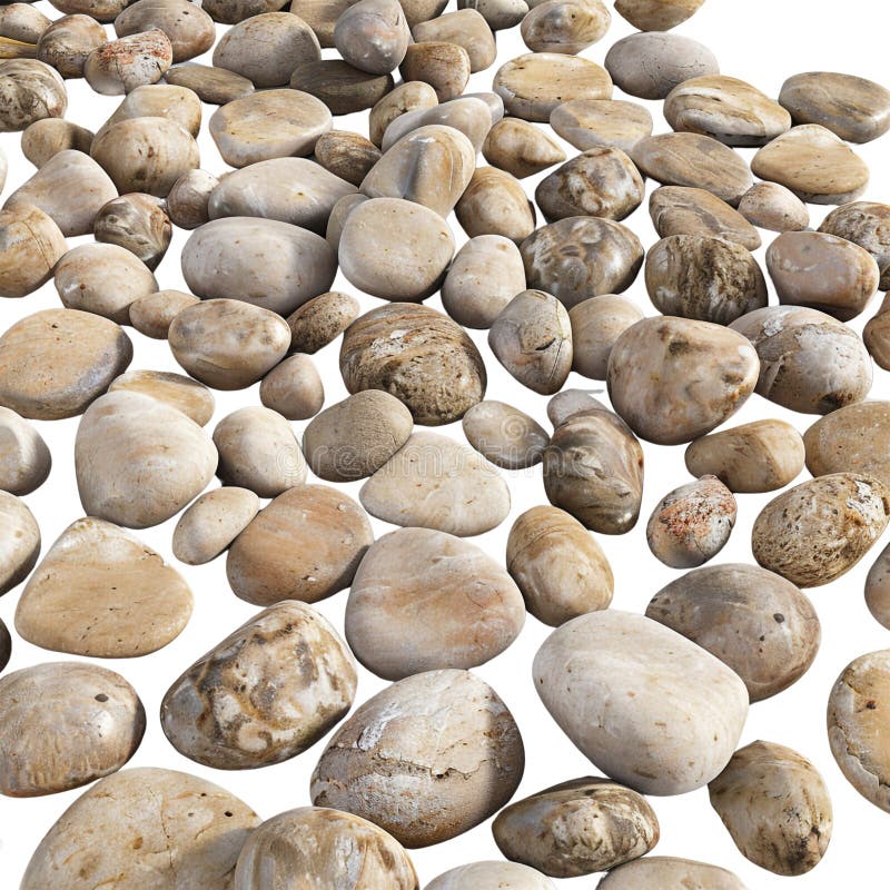 Beige Pebble Stones Close Up on White Background Rend, Generative AI ...