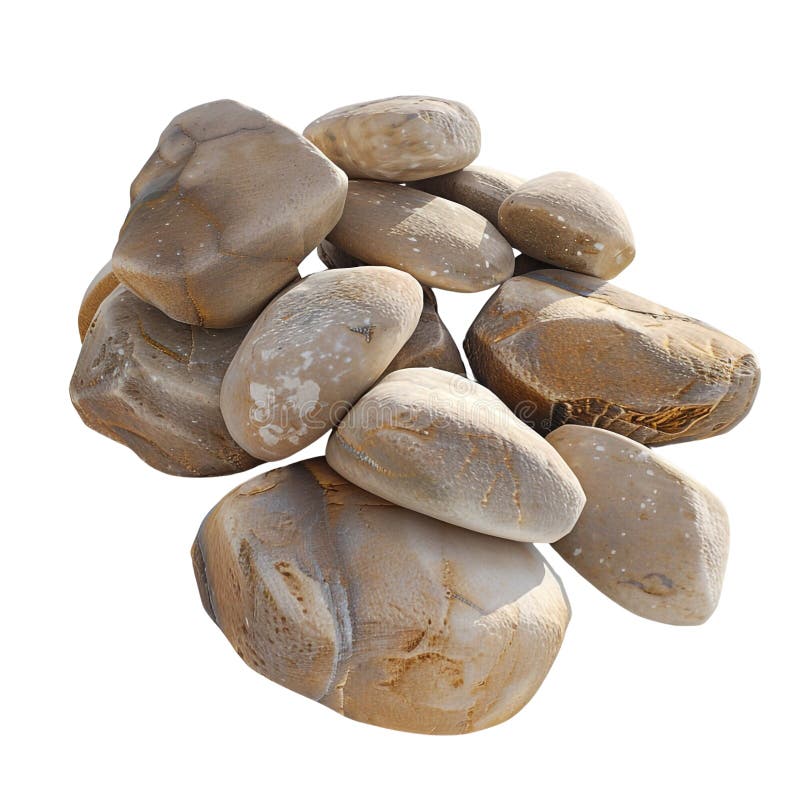 Beige Pebble Stones Close Up on White Background Rend, Generative AI ...