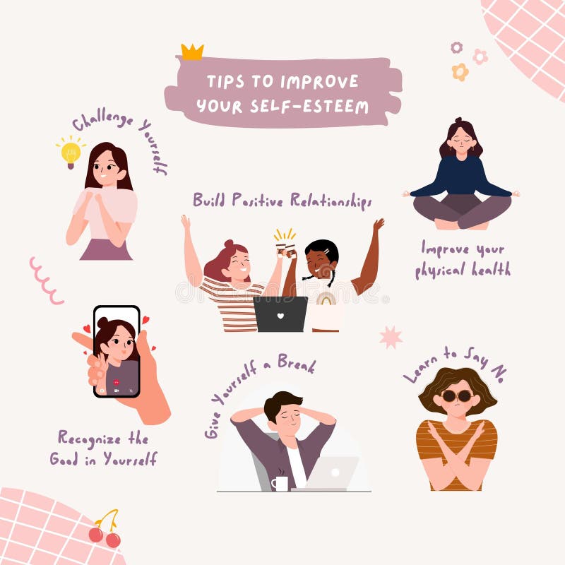 Beige Pink Cute Illustration Tips To Improve Your Self-Esteem Instagram ...