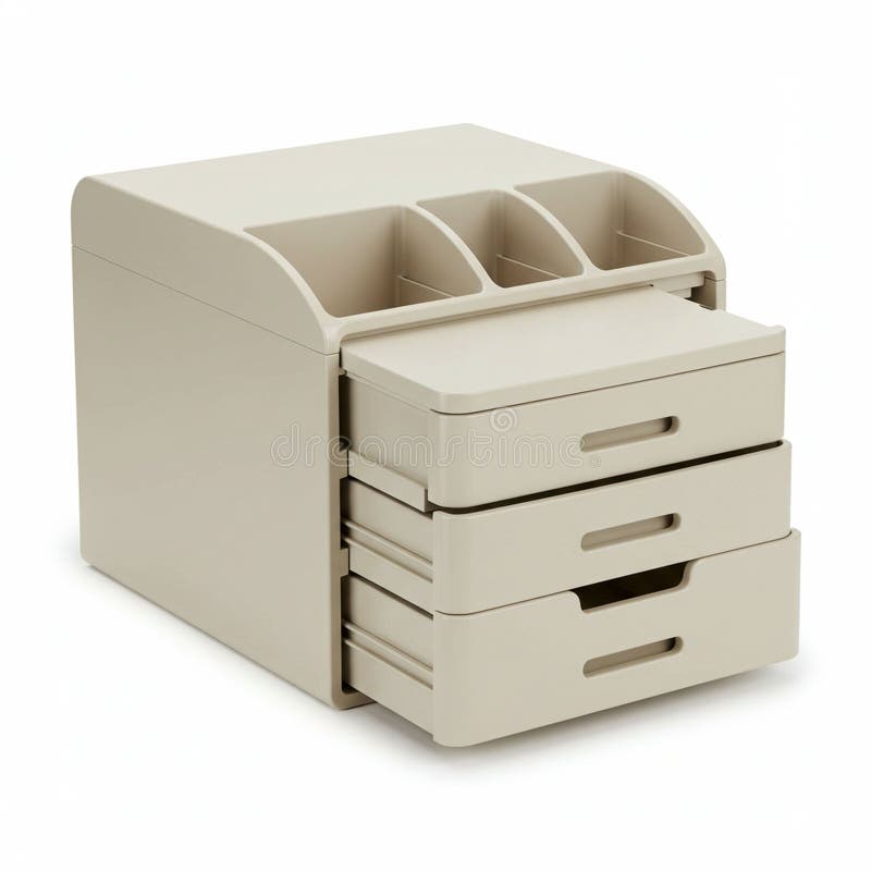 A Beige Plastic Storage Organizer with Three Pull-out Drawers and Three ...