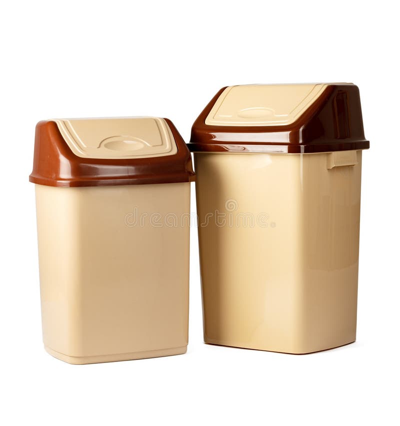 Beige Plastic Waste Bin Isolated on White Background Stock Image ...