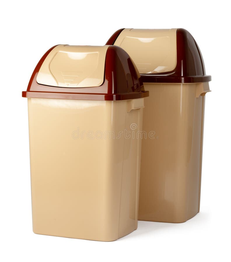 Beige Plastic Waste Bin Isolated on White Background Stock Image ...