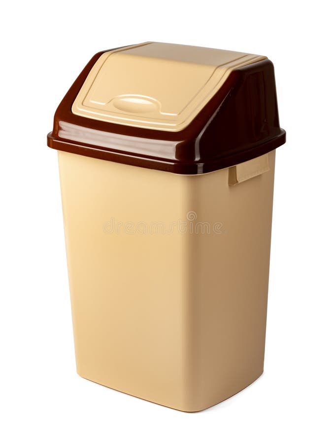 Beige Plastic Waste Bin Isolated on White Background Stock Photo ...