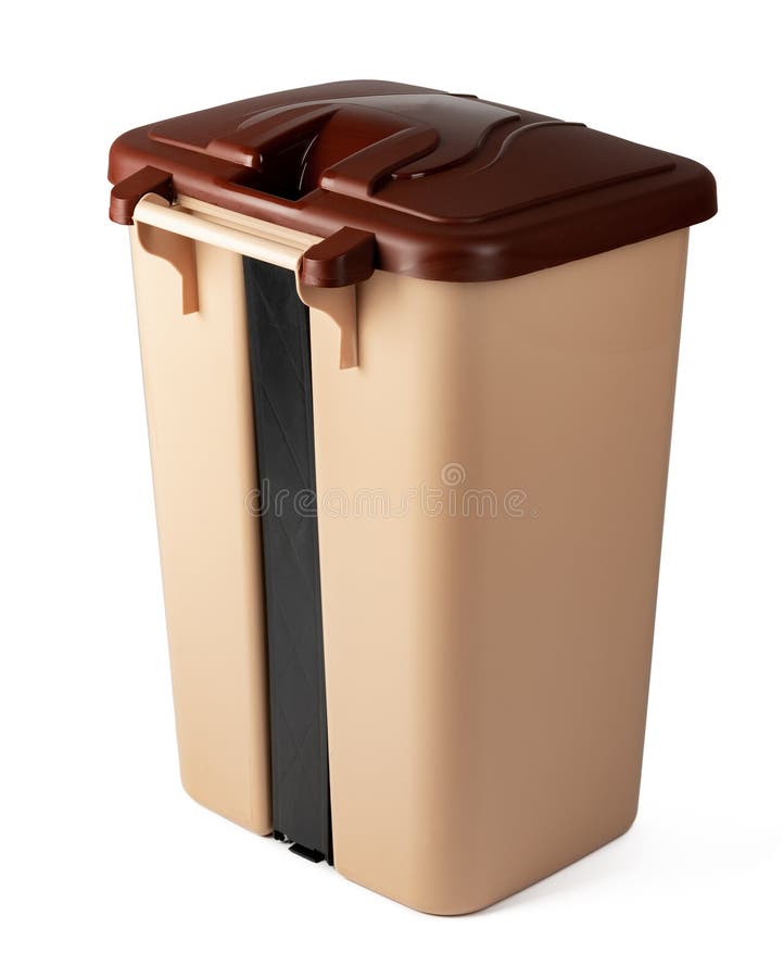 Beige Plastic Waste Bin Isolated on White Background Stock Image ...