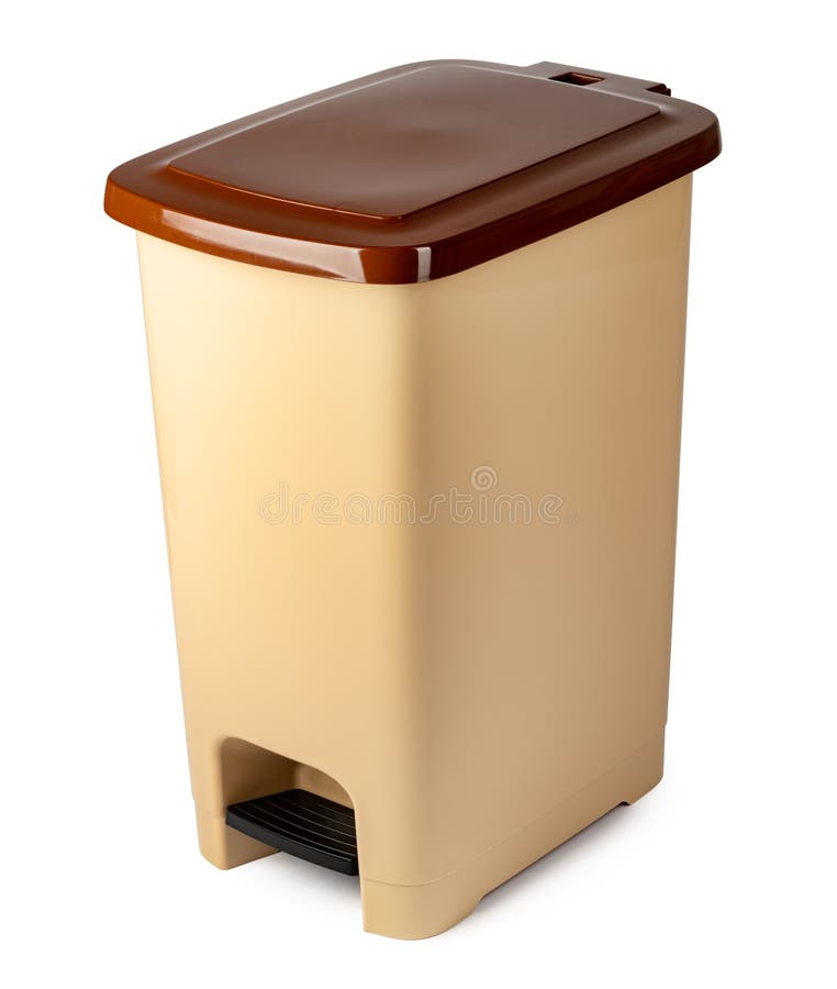 Beige Plastic Waste Bin Isolated on White Background Stock Image ...
