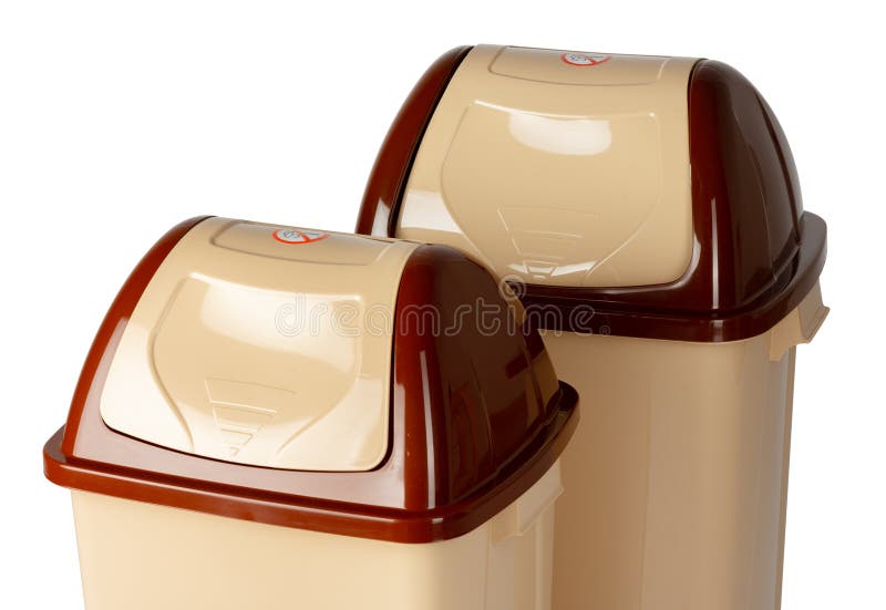 Beige Plastic Waste Bin Isolated on White Background Stock Photo ...