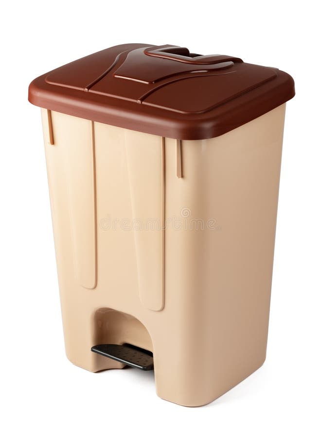 Beige Plastic Waste Bin Isolated on White Background Stock Image ...
