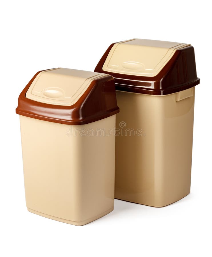 Beige Plastic Waste Bin Isolated on White Background Stock Photo ...