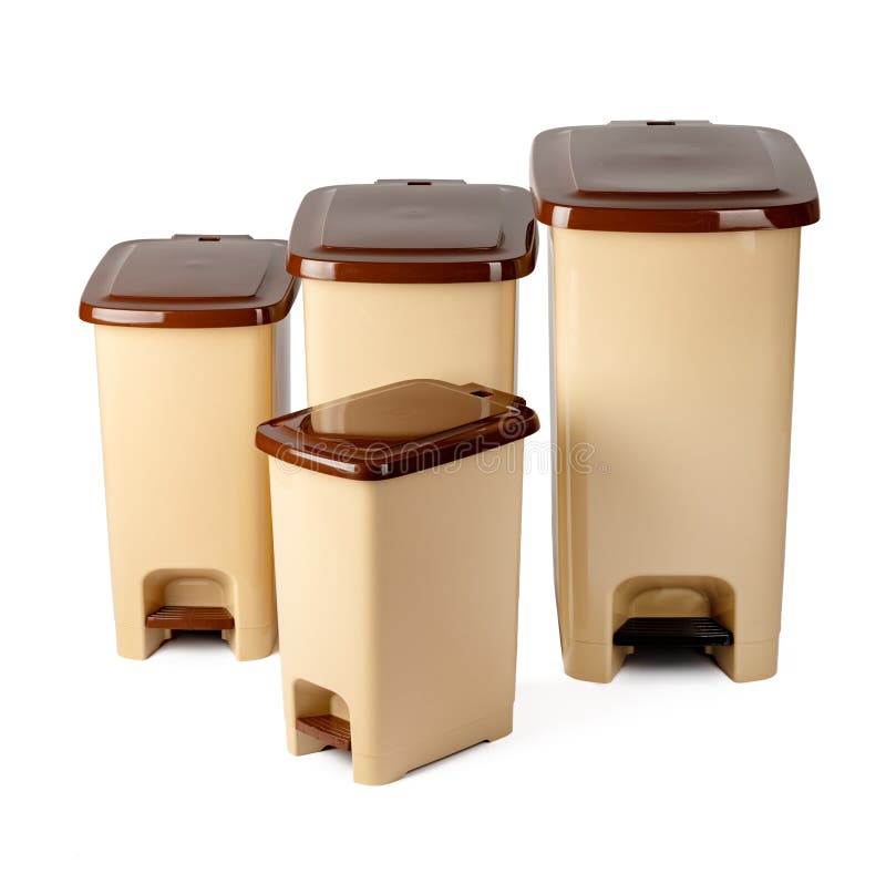 Beige Plastic Waste Bin Isolated on White Background Stock Image ...
