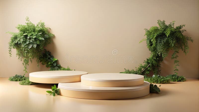 Beige Platform with Lush Greenery 3D Render Stock Illustration ...