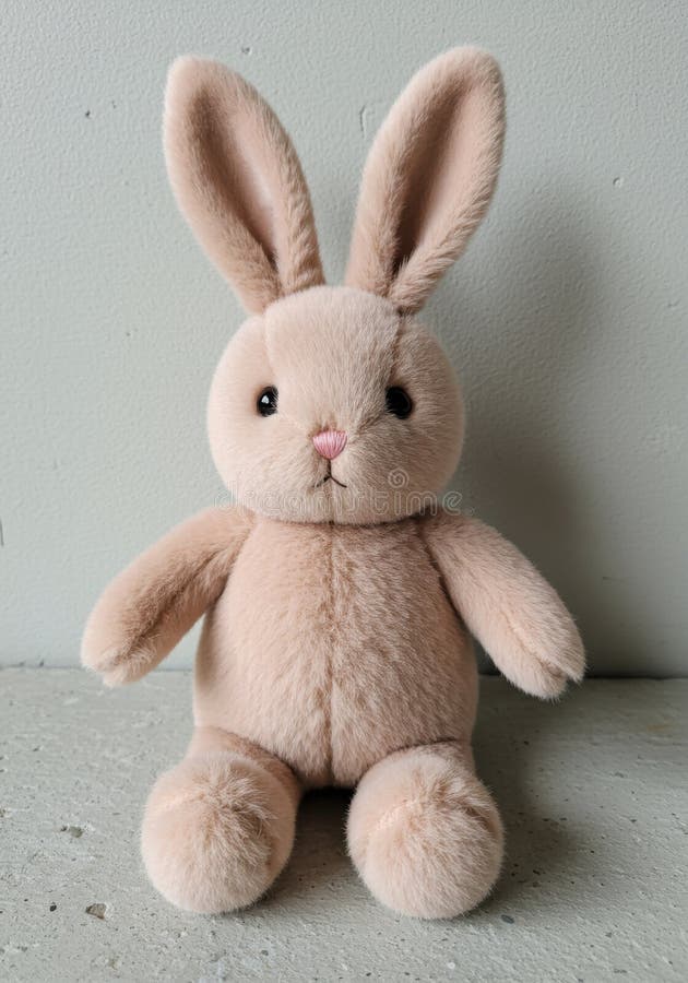 Beige Plush Bunny Toy Sitting on Neutral Background Stock Illustration ...