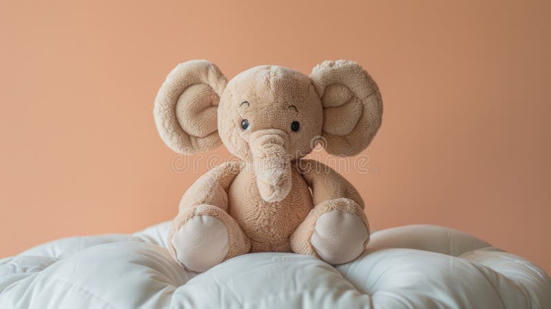 Beige Plush Elephant Toy on a White Quilted Surface. Stock Photo ...