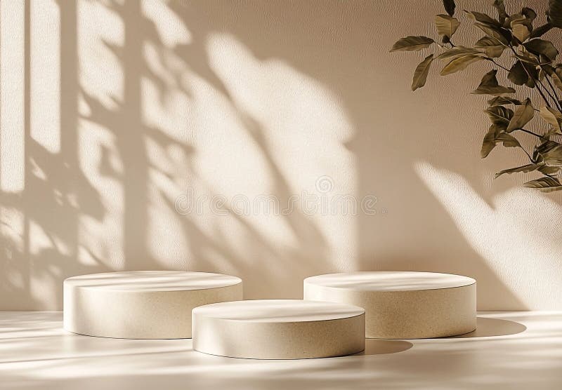 Beige Podium Display Three Round Platforms Product Presentation Shadows ...