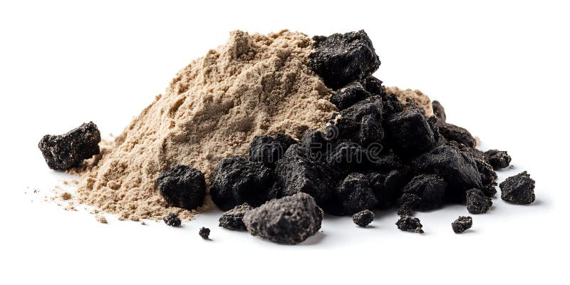 Beige Powder and Black Rocks Pile Isolated on White Stock Illustration ...