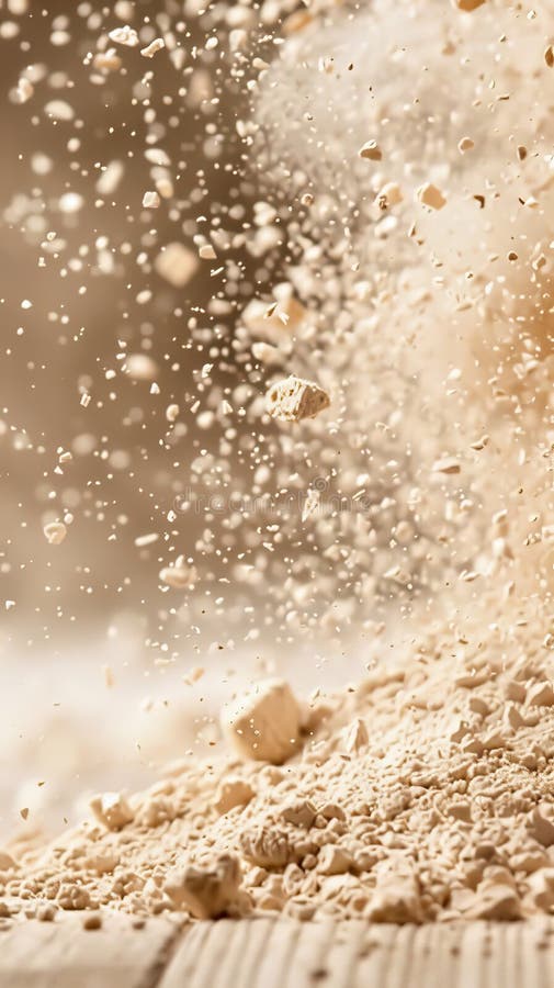 Beige Powder Explodes Upwards, Creating a Cloud of Dust and Debris ...
