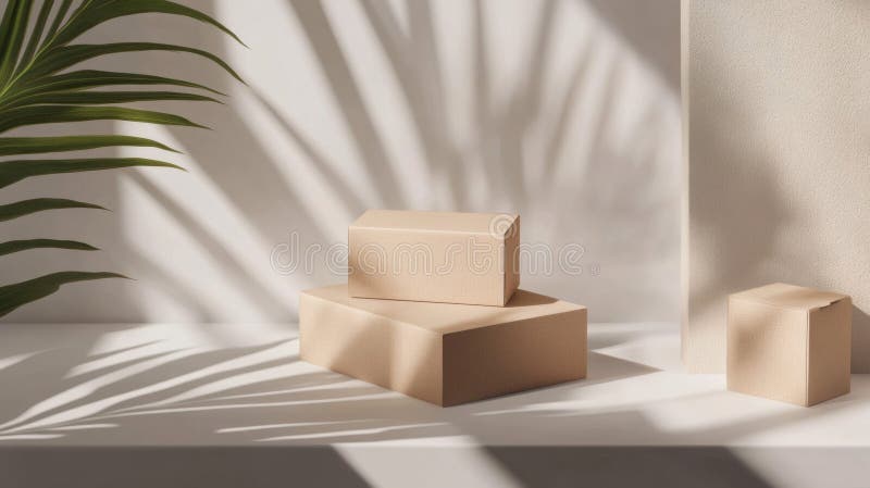 Beige Product Display with Palm Leaf Shadows Stock Illustration ...