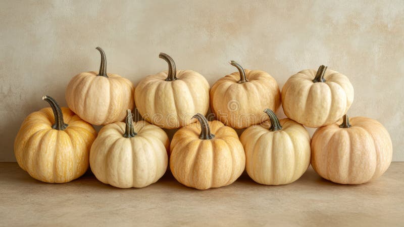 Beige Pumpkins Arranged in a Neat Stack. Stock Image - Image of ...