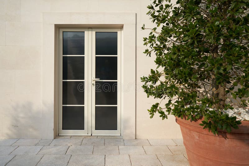Beige Pvc Door with Glass at the Facade of a Modern Building Stock ...