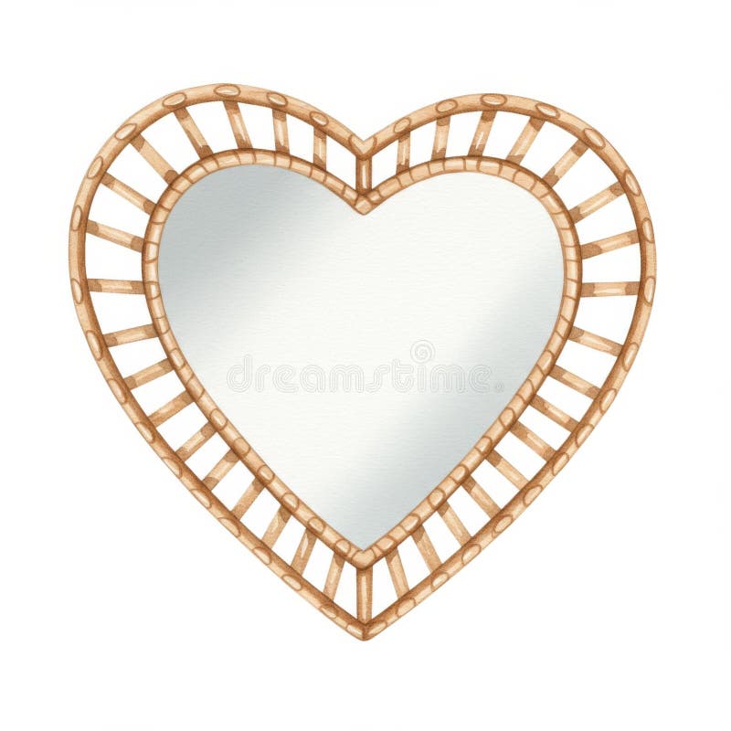 Beige Rattan Heart Shaped Mirror Wall Decor Stock Illustration ...