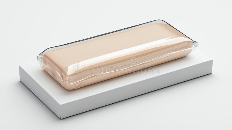 Beige Rectangular Object in Clear Plastic Packaging on White Box Stock ...