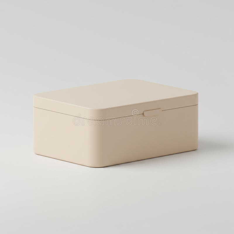 A Beige, Rectangular Plastic Container with Rounded Edges Sits on a ...