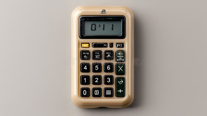 Beige Retro Calculator on Gray Surface- Generative AI Stock ...