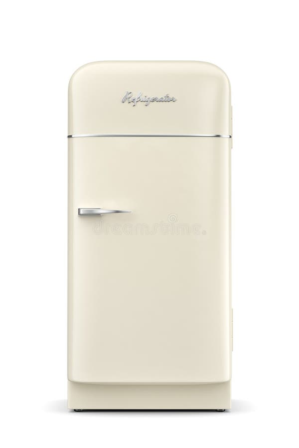 Beige Retro Kitchen Fridge Isolated on a White Background. Front View ...