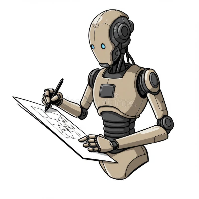 Beige Robot Drawing on Paper Pixel Art Illustration Stock Illustration ...