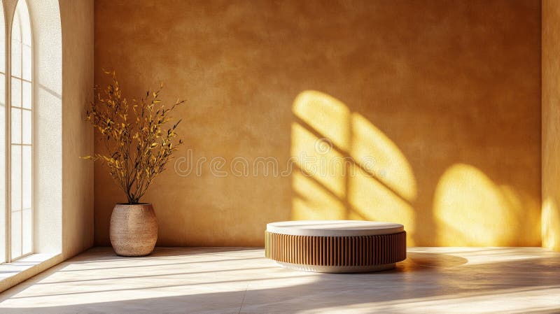 Beige Room Minimalist Interior Design Sunlight Shadows Platform Stock ...