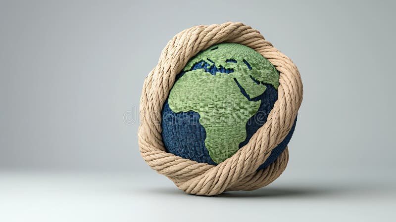 Beige Rope Encircling a Textured Earth Globe 3D Render - Generative AI ...