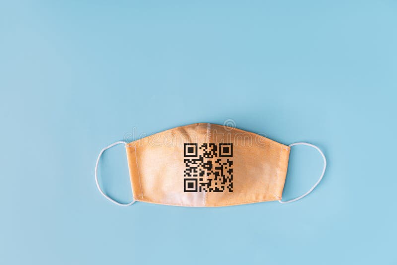 Beige Safety Mask with Qr Code on Blue Background Stock Image - Image ...