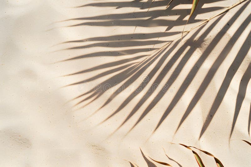 Beige Sand Background with Palm Leaf Shadow, Top View Stock ...
