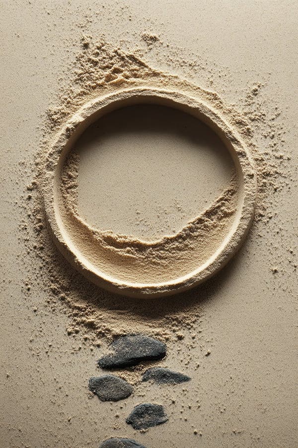 Beige Sand Circle Frame with Stone Path - Minimalist Organic Texture ...