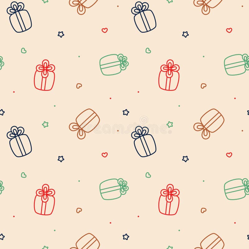 Beige Seamless Pattern with Outline Gift Boxes. Gift Boxes with Bows ...