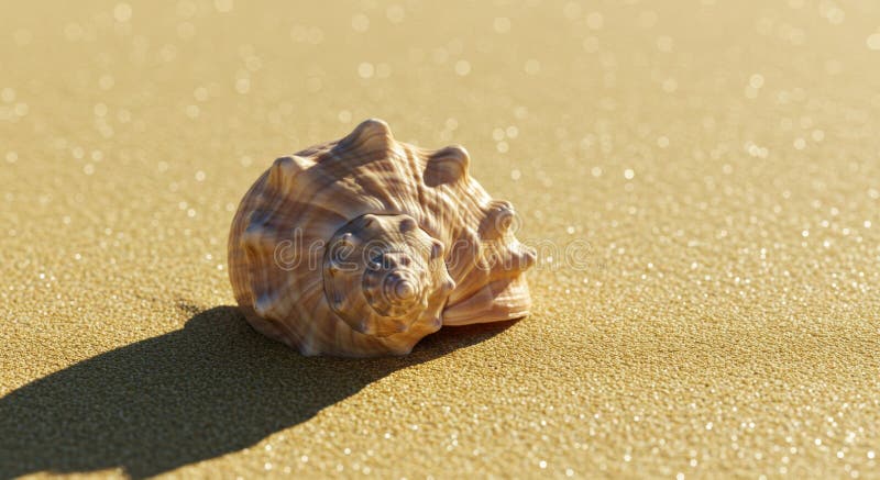 Beige Seashell on Golden Sand Beach Under Sunlight Stock Illustration ...