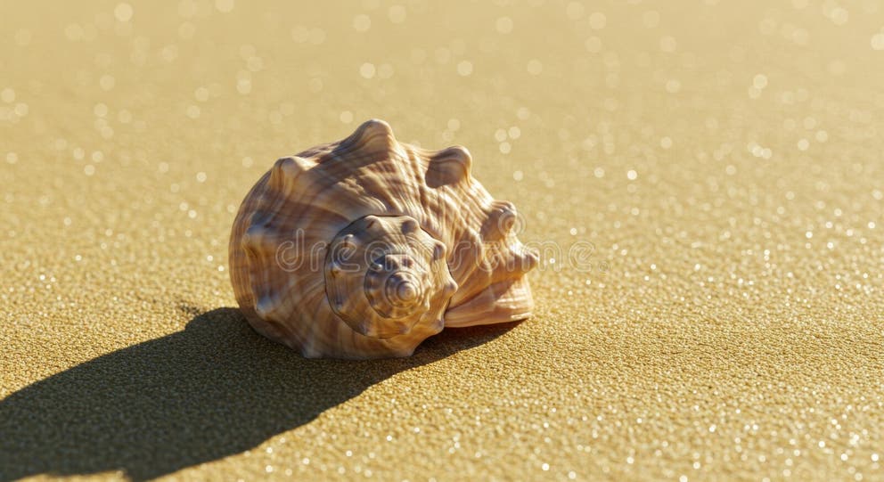 Beige Seashell on Golden Sand Beach Under Sunlight Stock Illustration ...