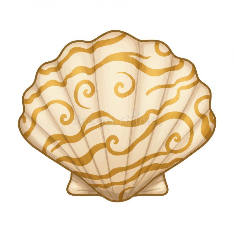 Beige Seashell with Golden Wave Pattern Stock Illustration ...