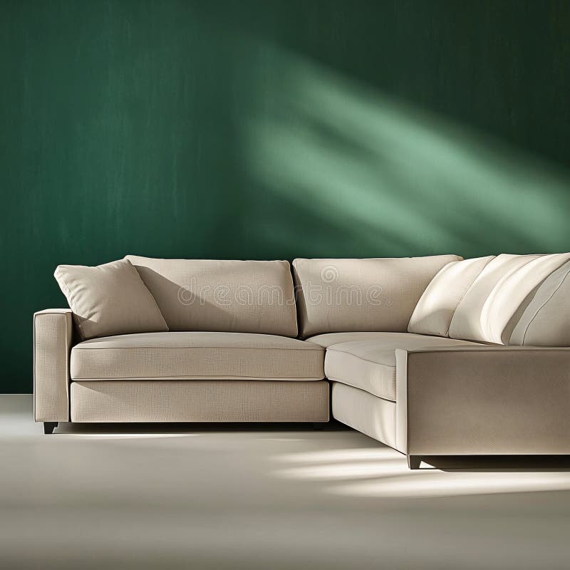 Beige Sectional Sofa in Modern Green Room Interior High Quality Image ...