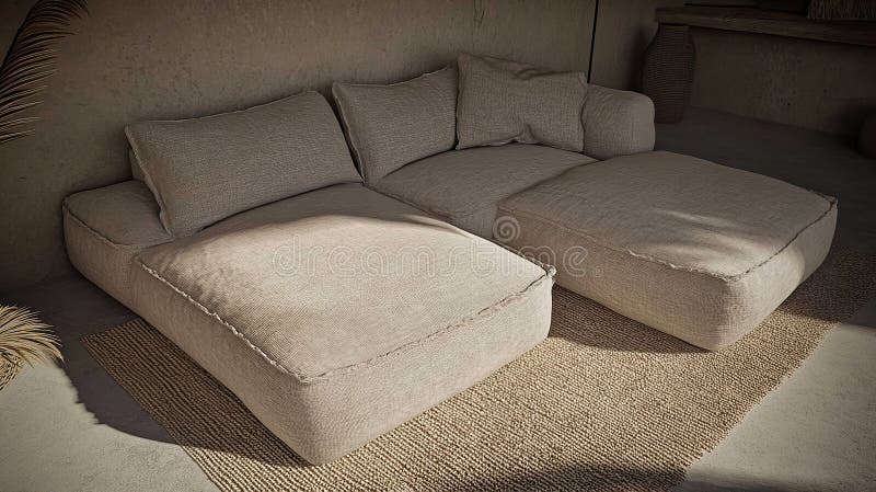 Beige Sectional Sofa, Outdoor Setting, Sunlit, Minimalist Decor ...