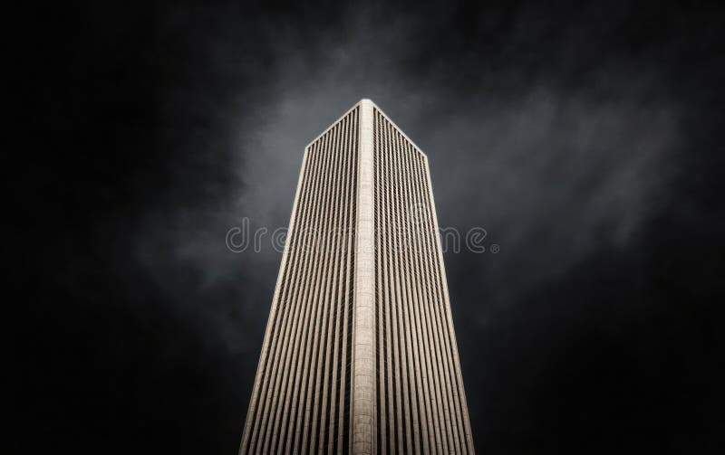 Beige Skyscraper Against Dramatic Dark Sky Stock Illustration ...