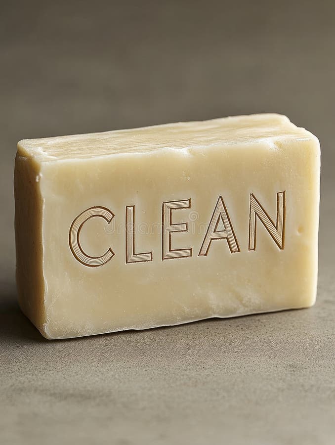 Beige Soap Bar with CLEAN Engraved on it. Stock Image - Image of care ...