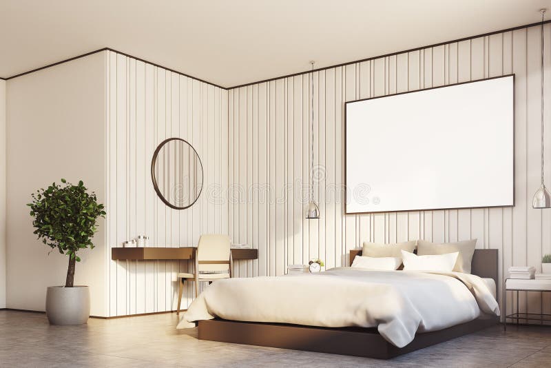 Beige Sovrum Med Ett Stort Affischslut Upp Sida Stock Illustrationer ...